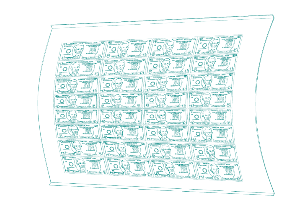 Illustrated Sheet of $5 notes | U.S. Currency Education Program